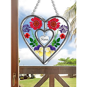 KY&BOSAM Heart Sun Catcher-Stained Glass Panles Nana Suncatchers Hangings for Windows Wind Chime Ornament Nana Gifts - Gifts for Nana Mother`s Day Birthday Christmas
