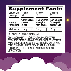 Zarbee's Kids 1mg Melatonin Chewable Tablet, Drug-Free & Effective Sleep Supplement, Easy to Take Natural Grape Flavor Tablets for Children Ages 3 and Up, 30 Count