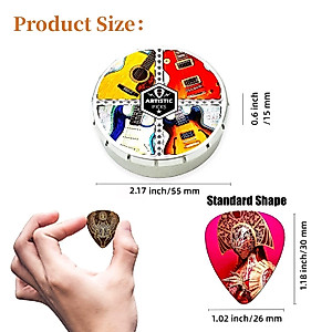 Guitar Picks,24 Pack Celluloid Thin, Medium, Heavy & Extra Heavy Picks with Tin Box,Unique Artistic Variety Pack Guitar Pick for Acoustic Guitar,Bass Guitar, Electric Guitar (Mix three)