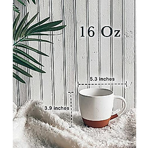 Mora Ceramic Large Latte Mug Set of 4, 16oz - Microwavable, Porcelain Coffee Cups With Big Handle - Modern, Boho, Unique Style For Any Kitchen. Microwave Safe Stoneware - Vanilla White