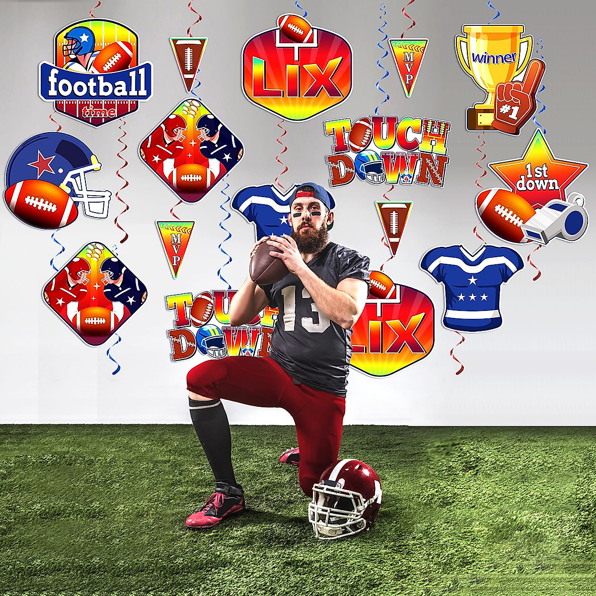 Super Football Party Decorations 2023,40 Pcs Super Football LVII Party Supplies, NO-DIY Football Hanging Swirl, Superfootball Decorations for Party, American Football Swirls for Football Game Day