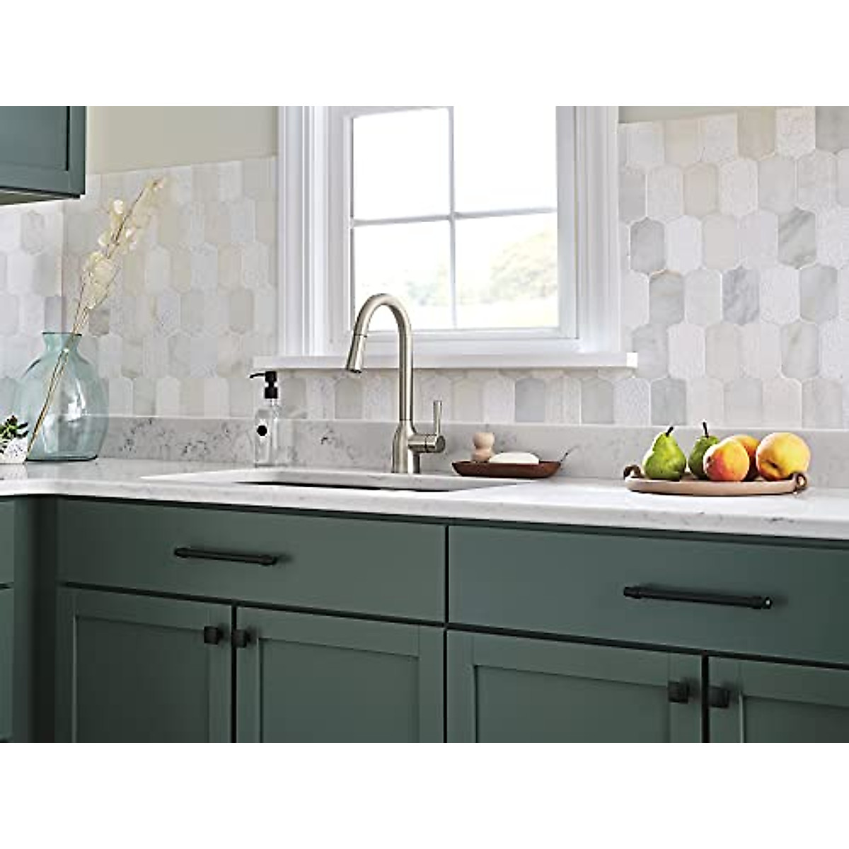 Moen Adler Spot Resist Stainless One-Handle High Arc Kitchen Sink Faucet with Power Clean, Kitchen Faucet with Pull Down Sprayer for Commercial, RV, or Bar, 87233SRS, 24.7" L x 12.3" W x 14.6" H