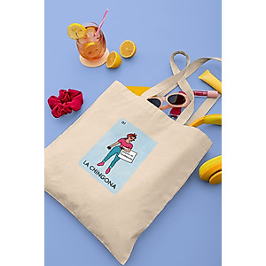 Pop Threads La Chingona Parody Feminist Latina Canvas Tote Bag Black 15x15 inches