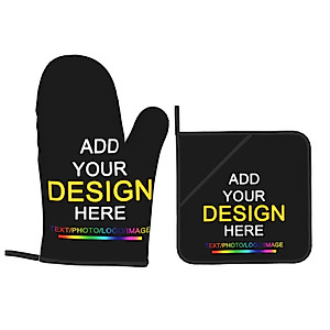 Personalized Heat Resistant Oven Mitts and Pot Holders Custom Picture Logo Text Customized Personalized Non-Slip Oven Mitt Set for Kitchen Cooking Baking Grilling Glove and Safe Mats Gift