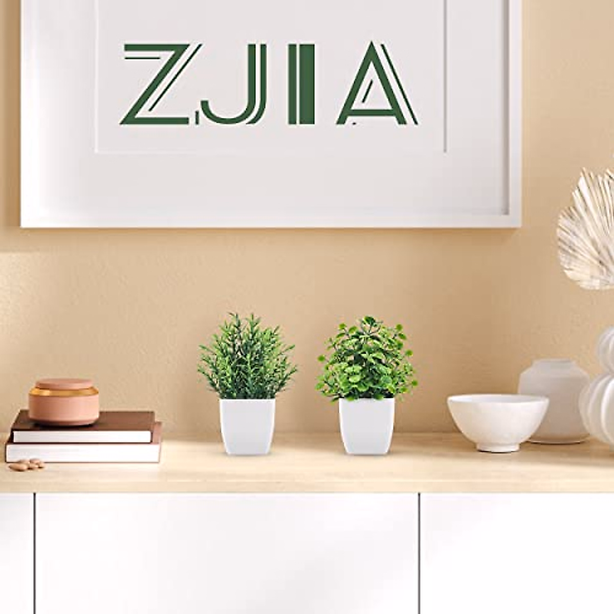 ZJIA 2 Packs Fake Plants Small Artificial Greenery Faux Plants Indoor for Home Farmhouse Bathroom Shelf Decor