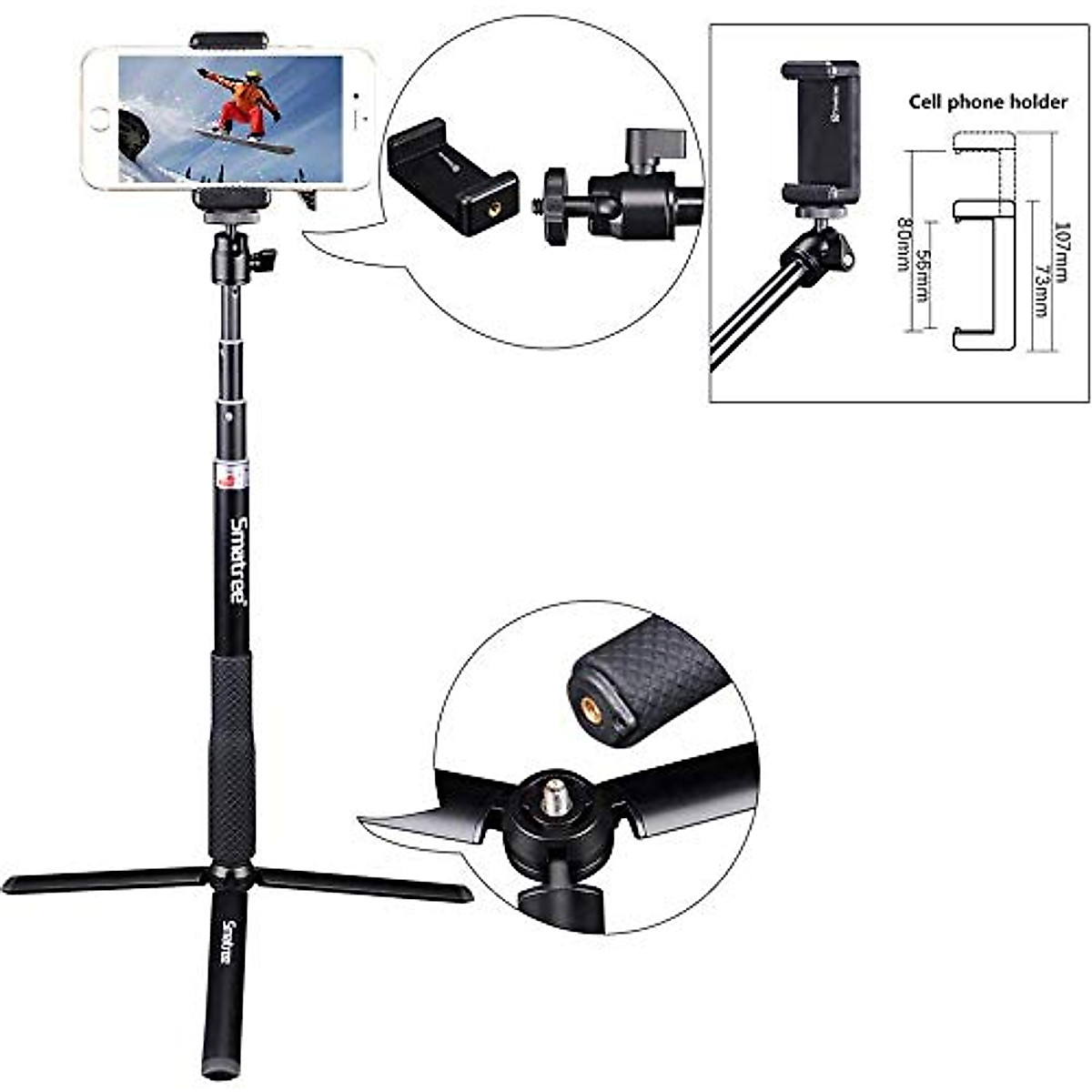 Smatree Telescoping Selfie Stick with Tripod Stand Compatible for GoPro Hero 11/10/9/8/7/6/5/4/3+/3/Session/GOPRO Hero (2018),Insta360,DJI OSMO Action,Ricoh Theta S/V,Compact Cameras and Cell Phones