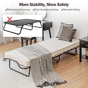 Giantex Folding Bed with Mattresses for Adults, Portable Foldable Guest Bed with Storage Cover & Memory Foam Mattress, Space-Saving Fold up Bed for Home Office Easy Storage, Made in Italy