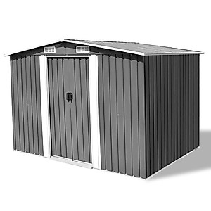 FAMIROSA Garden Storage Shed Double Sliding Doors Outdoor Tood Shed Patio Lawn Care Equipment Pool Supplies Organizer Storage Cabinet Backyard Garden Shed Tool Sheds Gray 101.2 x 80.7 x 70.1 inch