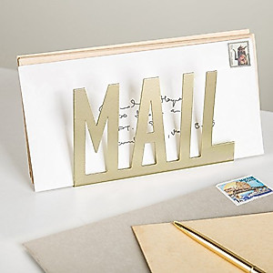 MyGift Modern Brass Metal Mail Holder Countertop Organizer with Cutout Mail Lettering Design, Office Desktop Envelope and Document Storage Rack