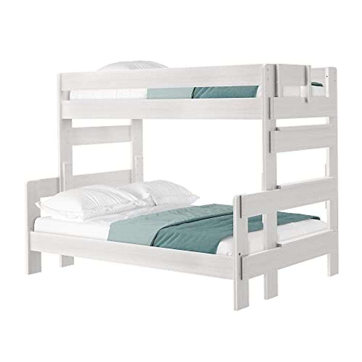 Plank+Beam Rustic Wood Bunk Bed, Solid Wood Twin-Over-Full Bed Frame, Heavy-Duty Bunk Bed for Adults, No Box Spring Needed, White Wash