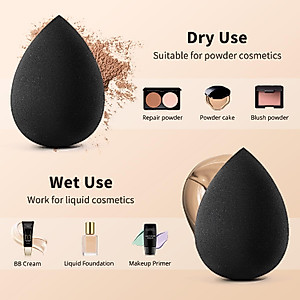 BEAKEY Makeup Sponge Set, 5 Pcs Black Foundation Blending Beauty Sponge, Flawless for Liquid, Cream, and Powder, Latex Free and Vegan Makeup Sponges