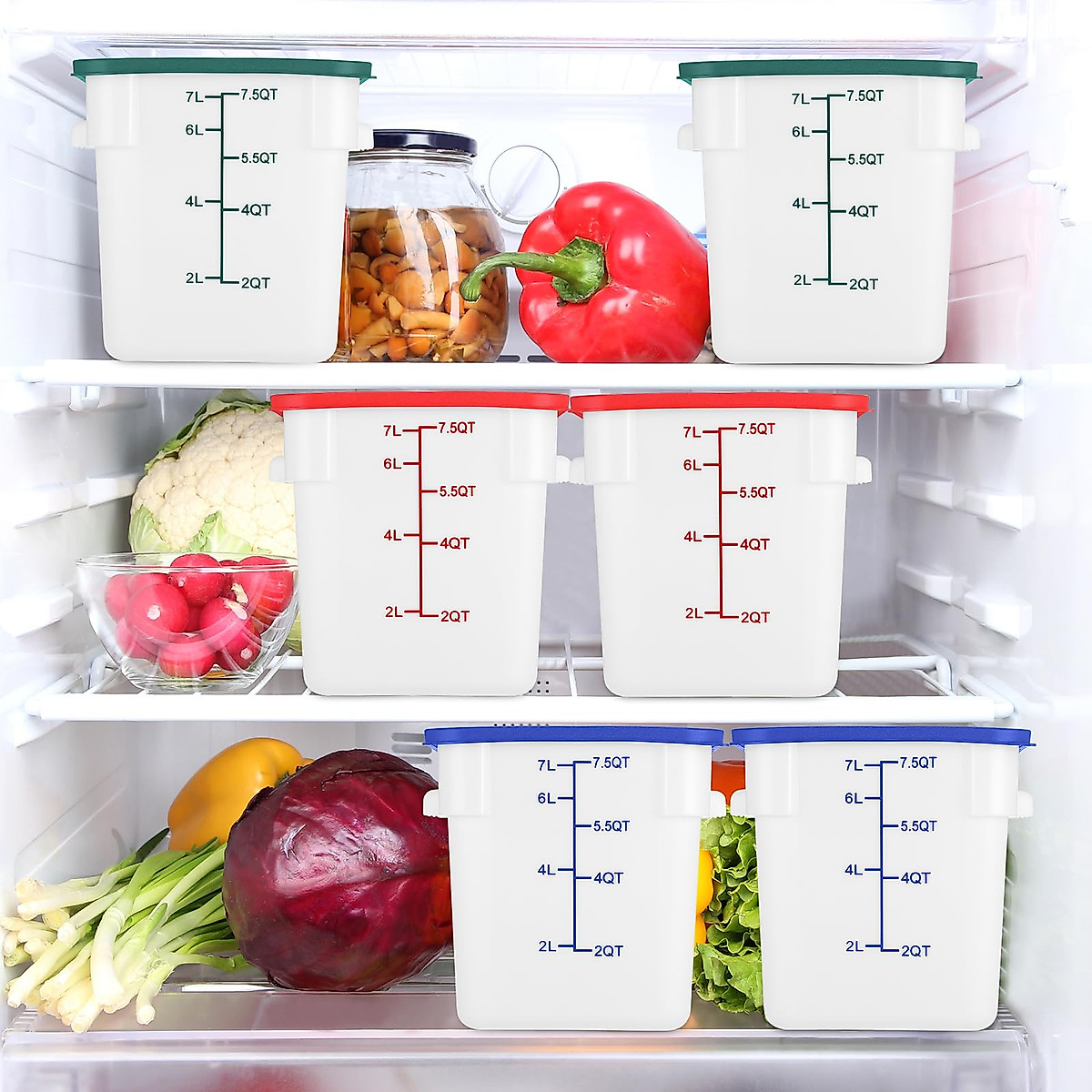 Wenqik 6 Pieces 7.5 Quart Commercial Food Storage Containers with Lid Square Food Storage Containers with Lids Space Saving Clear Brining Container for Kitchen Restaurant Freezer Flour Sugar