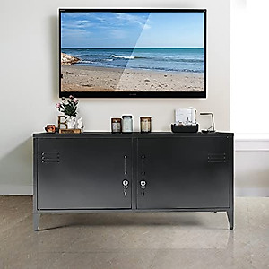 HOPUBUY Metal Storage Cabinet with Lock, Steel Locker Cabinet with Removable Shelves and 2 Locking Doors, Black Storage Cabinets for Home, Garage, Office, Bedroom