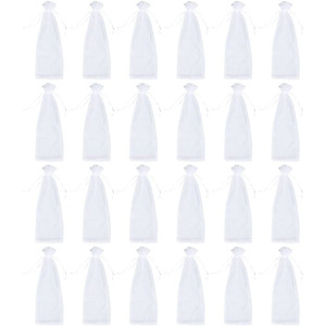 Juvale 24 Pack Organza Wine Bags - Drawstring Wine Bottle Organza Gift Bags for Baby Shower, Wedding and Party Favors - White 14.7 x 5.2 inches