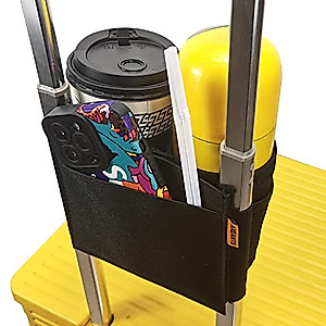 Luggage Travel Cup Holder Free Hand Drink Caddy Double Mesh Bag Design (Black)