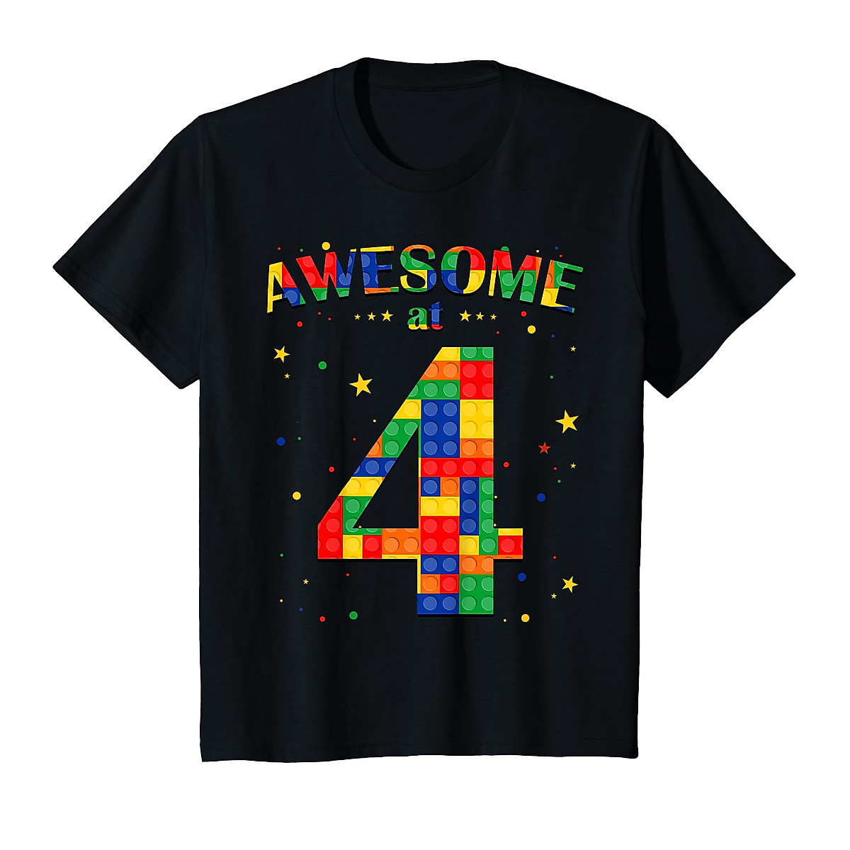Building Blocks Bricks Awesome at 4 Years Old Birthday Boy T-Shirt