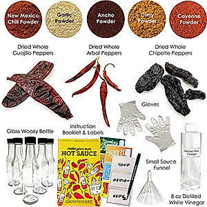 DELUXE DIY HOT SAUCE MAKING KIT Everything Included - Best Gift for Him, Husband, Friend, & Loved One - Make Your Own Gourmet Hot Sauce - Quality Dried Hot & Spicy Peppers, 6 Unique Recipes & stickers