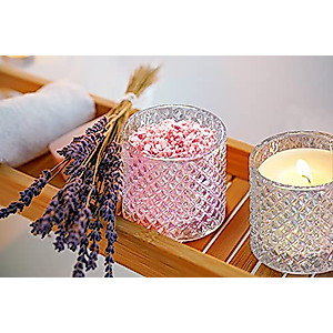 LUXETA Multi-Use Luxury Glass Apothecary Jars Embossed Candle Making Containers with Lids Home Décor Organizer for Vanity Kitchen Living Bathrooms Candy jar Decorative Votive Holders.4 Pcs -10 oz.