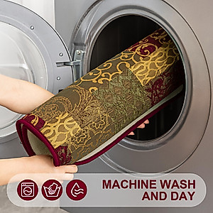 Loom and Mill Luxury Bathroom Rug Set 3 Pieces, Thick Chenille Memory Foam Bath Rugs Non Slip Absorbent Washable Bath Mats Set with U Shaped Toilet Mat for Bathroom, Toilet, Bedroom, Kitchen(Red&Gold)