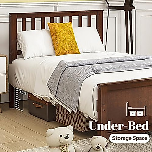 Merax Twin Size Platform Bed, Wood Twin Bed Frame with Headboard, Footboard and Wood Slat Support, No Box Spring Needed, Walnut