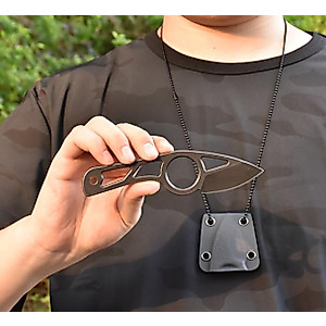 NedFoss Neck Knife with Sheath and Necklace, Spear Finger Hole Fixed Blade EDC Knife, 1.9" Small Knife Necklace for Men Women, EDC Utility Knife Mini Box Cutter