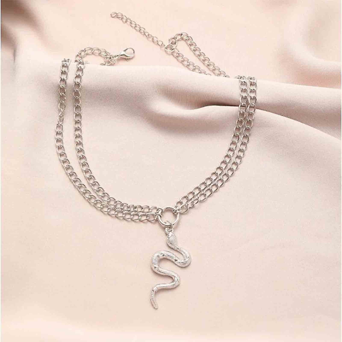 Yheakne Punk Snake Pendant Necklace Choker Silver Layered Serpent Necklace Chain Gothic Snake Necklace Retro Snake Collar Necklace Jewelry for Women