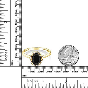 Gem Stone King 10K Yellow Gold 8X6MM Oval Gemstone Birthstone and White Diamond Halo Engagement Ring | Wedding Anniversary Promise Gold Ring For Women | Available In Size 5-10