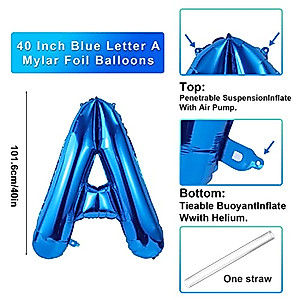 AIEX 40inch Letter Balloon, Large Letter Balloon Blue Aluminum Foil Balloons Letters Decorations for Birthday Wedding Anniversary Party, Letter A