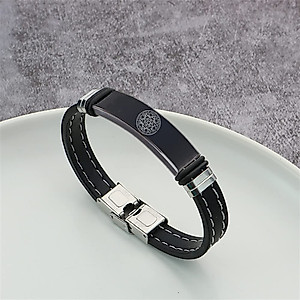 2 Pack The 7 Archangels Prayer Protection Silicone Bracelet, Religious Catholic Godness Saints Angels Seal Amulet Wristband, Christ Christening Personalized Engraved Bangle for Christian,Black,Silver