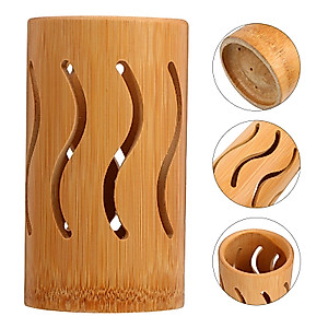 Hemoton KItchen Utensil Holder Caddy Bamboo Kitchen Tool Holder Chopsticks Storage Barrel Spoon Fork Holder Cutlery Tableware Storage Container Organizer