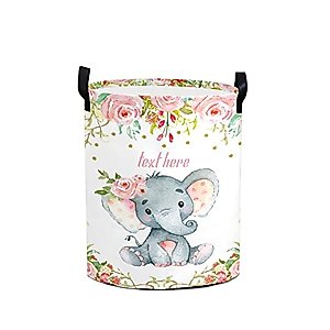 Floral Elephant Laundry Baskets With Name Text Bedroom Hamper Kitchen Organization Collapsible Storage Basket Clothes Hamper Organizer