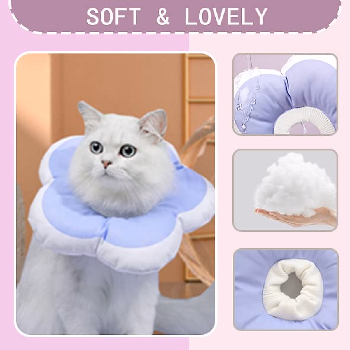 ZIVUYTAQ Cats Cone Collar,Cat Recovery Collar Waterproof Flower Adjustable Cone,Soft Elizabethan Collar for Kitten Small Dogs Stop Licking After Surgery(Y1002-03-XS)