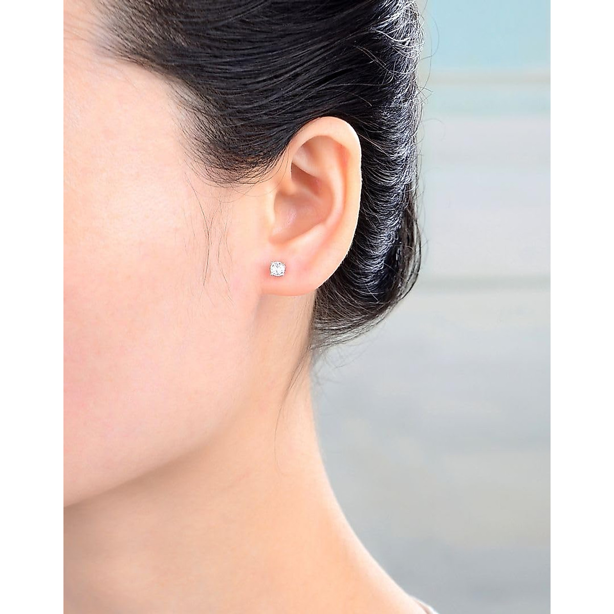 1 Pair Adabele Real 925 Sterling Silver April Birthstone Round Cut Stud Earrings 4mm Small Cute Cubic Zirconia Clear Diamond Stone Solitaire Anniversary Birthday Gift SSE78-4