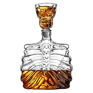 Godinger Whiskey Decanter and Shot Glass, Skull Skeleton Decanter, Halloween Decor, Skeleton Decorations, Liquor Decanter and Whiskey Glass Shot Glass Set, Halloween Decorations - 32oz