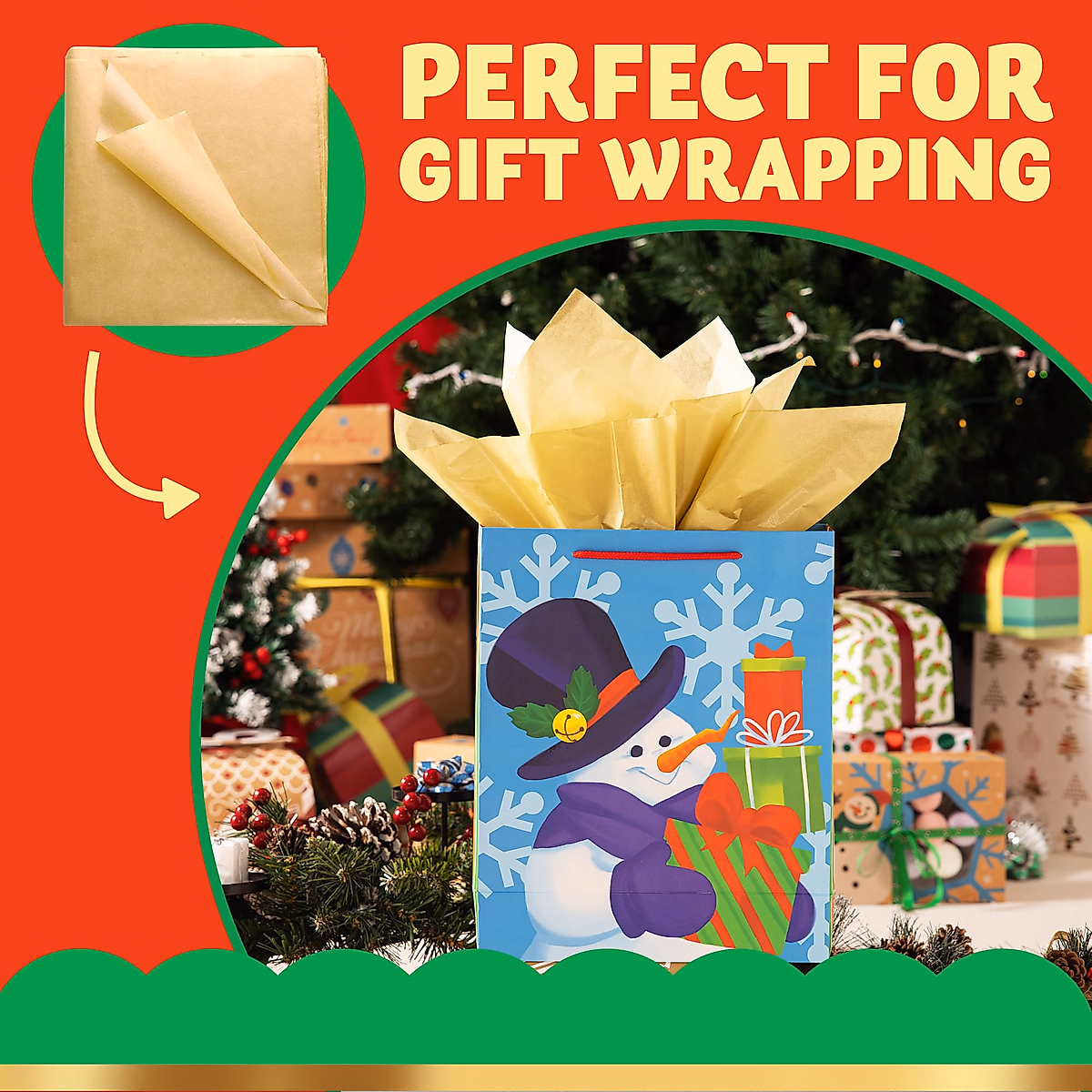 JOYIN 120 Piece Christmas Metallic Gold Tissue Paper Assortment (20" x 20" inches) Holiday Gold Gift Wrapping for Party Favors Goody Bags, Xmas Presents Wrapping Stocking Stuffers