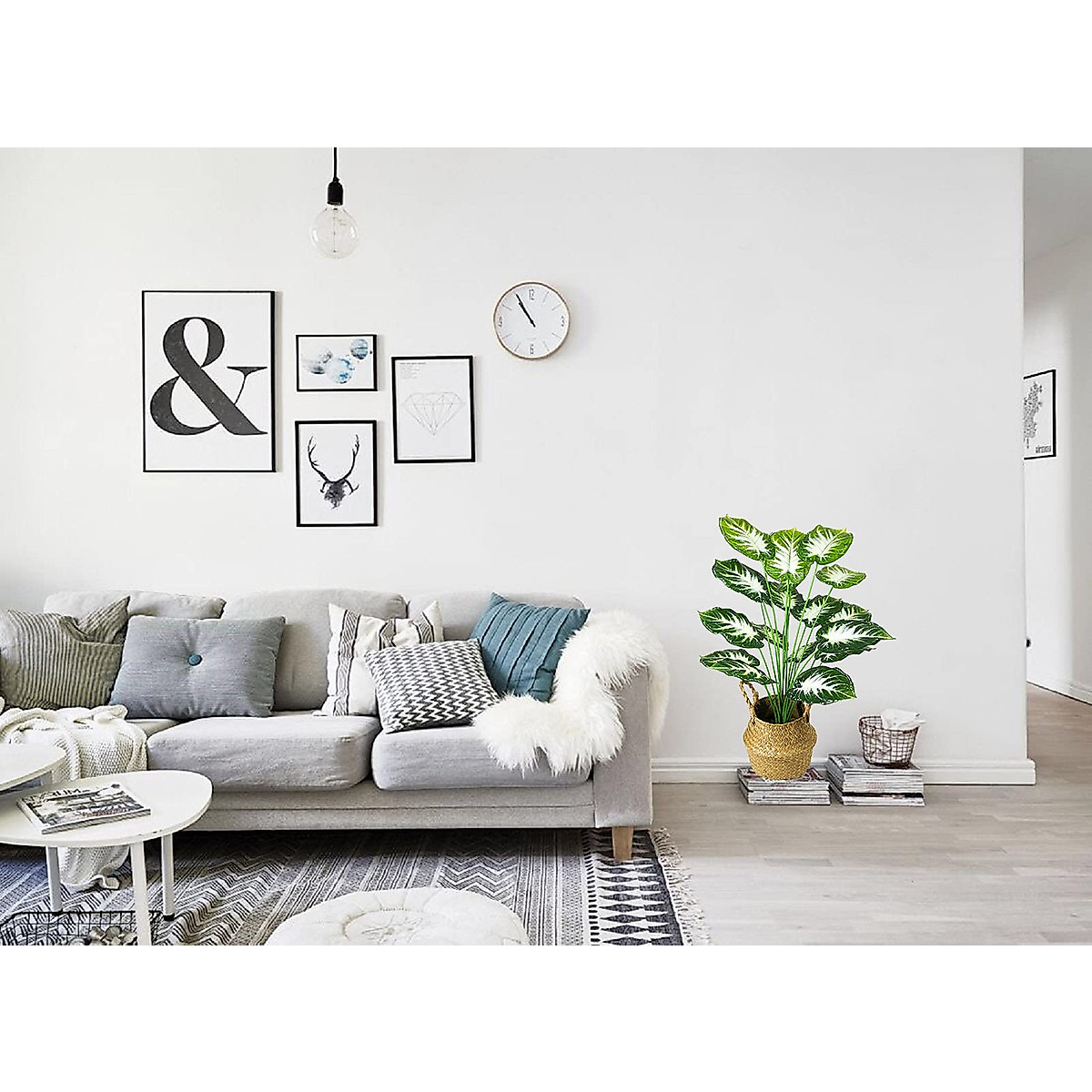 Rozwkeo Artificial Plants Fake Turtle Tree Leaves with Stems 29" Tall Faux Palm Tree Large Monstera Leaf Imitation Frond Tropical Plant Greenery Floral Jungle Party Indoor Outdoor Garden Decoration