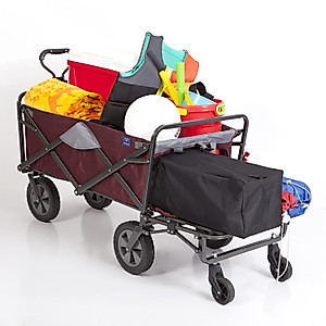 MacSports Collapsible Folding Outdoor Utility Tailgate Wagon with Cargo Trailer, Wine Red