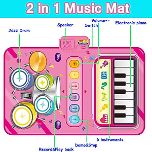 Toys for 1 Year Old Girl Gifts,2 in 1 Piano Mat Montessori Toys for 1 2 Year Old Girl,Educational Musical Toy First Birthday Gifts for 1 2 3 Year Old Girls,Christmas Stocking Stuffers for Toddler Girl
