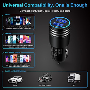 3.4A Fast Car Charger Type C Cigarette Lighter Plug USB Adapter Android Phone Charger Cable for Samsung Galaxy S24/A15/A54 5G/A14 5G/A53/A13/A23/A03S/A12/A32/A42/A52/A51/A71/S23/S22/S21/S20/S10/S9/S8