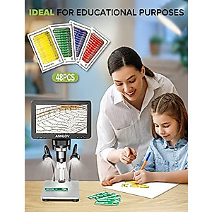 ANNLOV 7" LCD Digital Microscope with 32GB TF Card 1200X Maginfication 1080P Coin Microscope, 48Pcs Prepared Microscope Slide