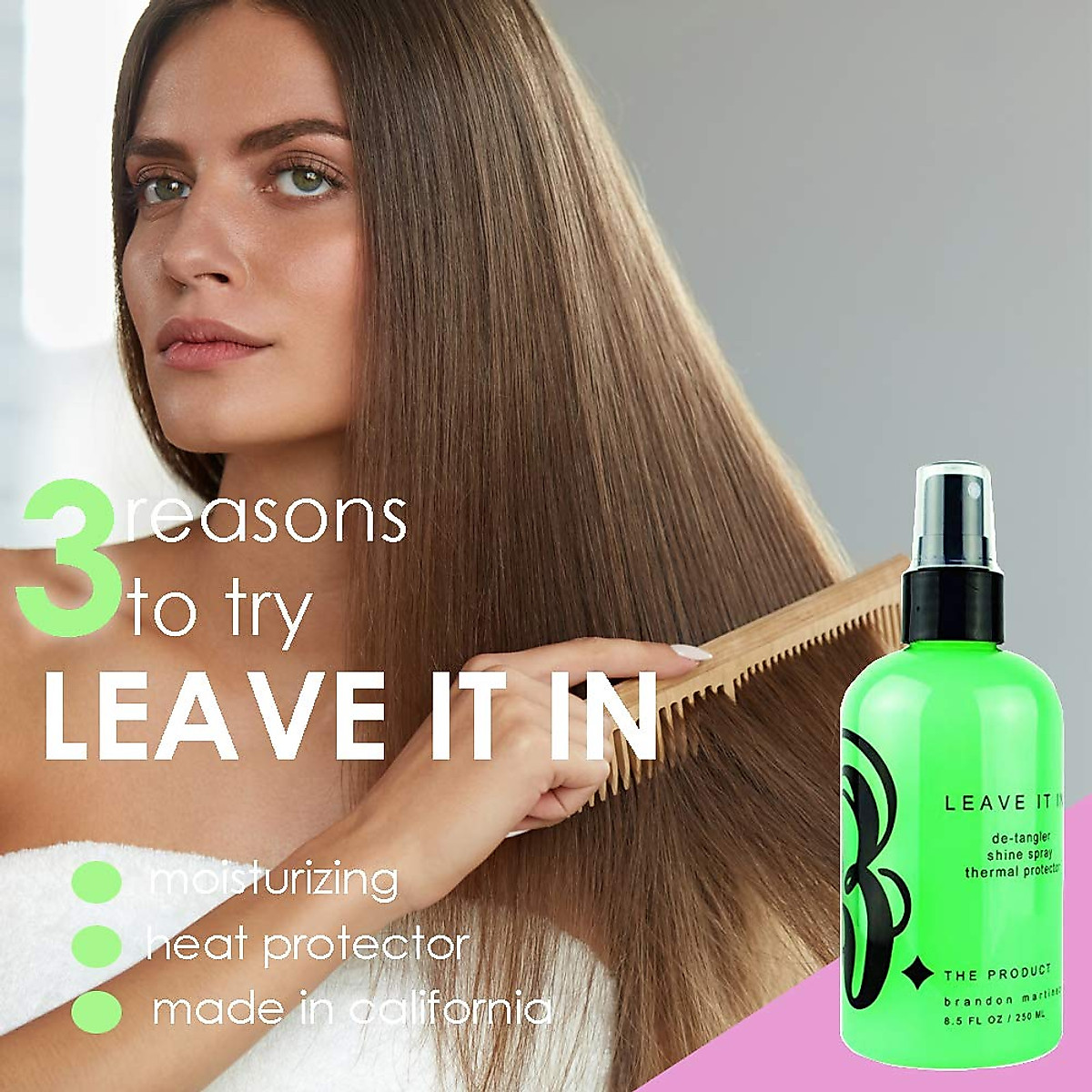 Anti-Frizz Detangler, Leave-In Conditioner For Dry And Damaged Hair, Leave-In Detangler, Thermal Spray With Incredible Shine-B. The Product Leave It In 8oz.