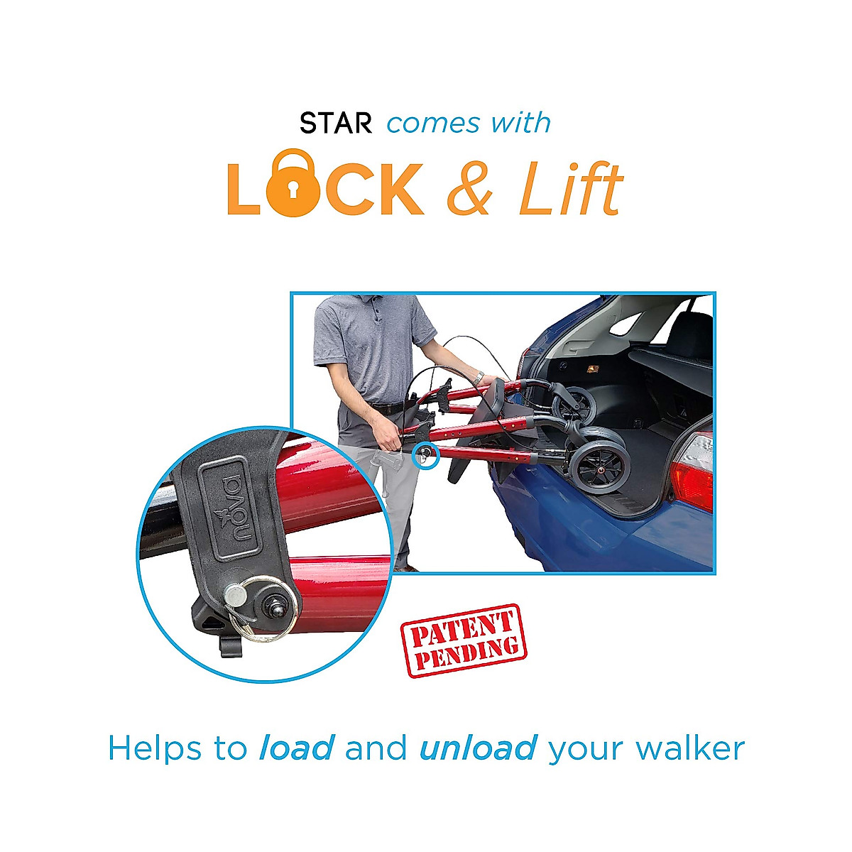 NOVA Medical Products Star 8 Rollator Walker with Perfect Fit Size System, Red, Petite, 1 Count