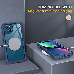 Miracase Compatible with iPhone 13 Mini case 5.4 inch, 2023 Upgrade Full-Body Glass Clear Case Bumper Case with Built-in 9H Tempered Glass Screen Protector for iPhone 13 Mini, Dark Blue