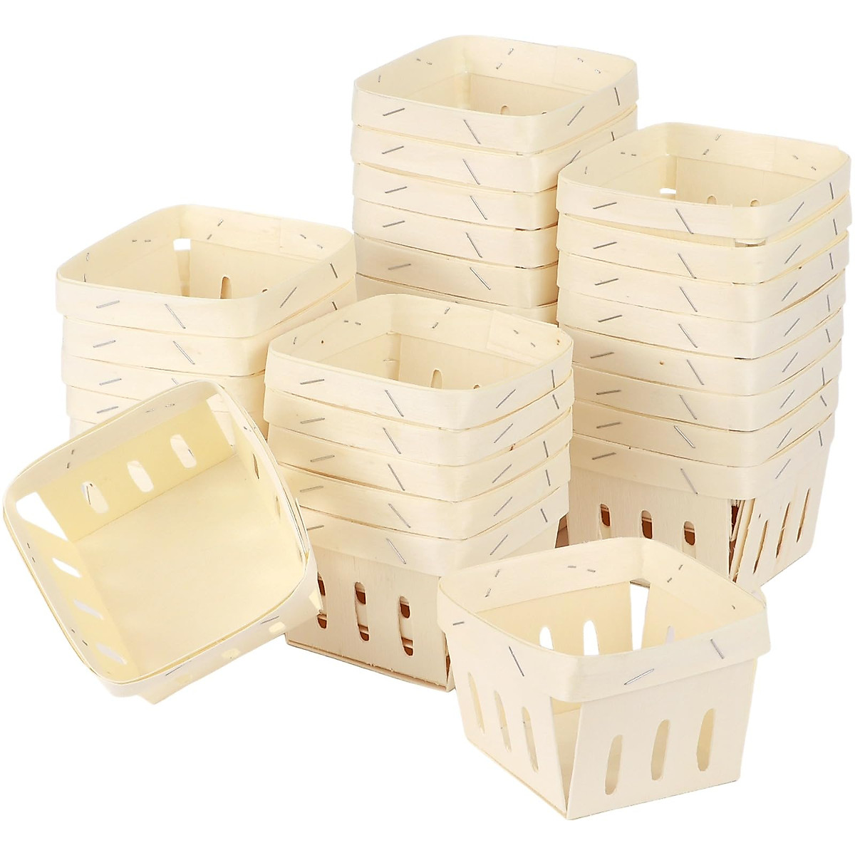Tideme 30 Pcs Mini Wooden Baskets 4 x 4 x 2.6 Inch Square small Berry Basket Woven Vented Storage Container Harvest Basket for Picking Fruit, Crafts, Gifts (Log Color)