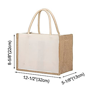 TOPTIE 6 PCS Cotton Canvas Tote Bags with Burlap Sides, Reusable Grocery Shopping Bag Gift Bag