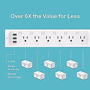 Kasa Smart Plug Power Strip & Kasa Smart Plug, WiFi Outlet Compatible with Alexa, Echo and Google Home, No Hub Required, Remote Control, 12 Amp, UL Certified, 2-Pack (HS103P2)