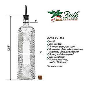 BULK PARADISE Large Clear Decorative Glass Bottle with Spout and Cork, 32oz, 1 Bottle - Design: Kristal (3in X 11.9in)