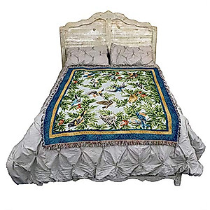 Pure Country Weavers Songbirds Blanket by Elena Vladykina - Bird Garden Floral Gift Tapestry Throw Woven from Cotton - Made in The USA (72x54)