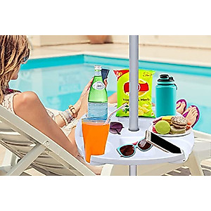AMMSUN 17" Beach Umbrella Table Tray with 4 Cup Holders, 4 Snack Compartments for Beach, Patio, Garden, Swimming Pool 17 Inch, White