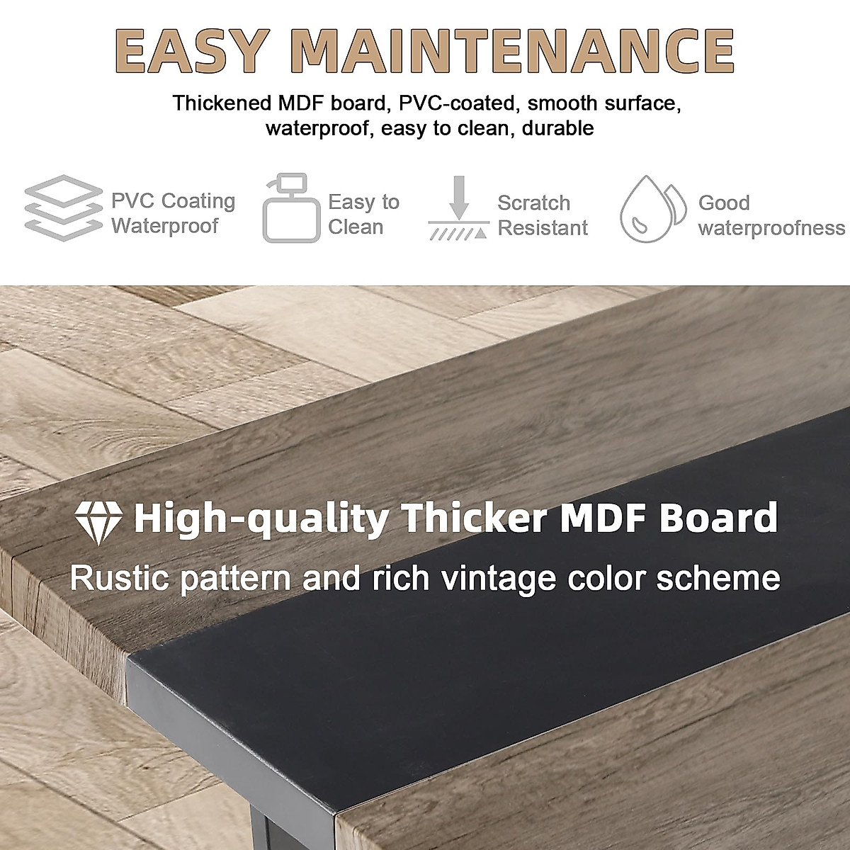 STHOUYN 71" 6ft Large Dinner Table for 6 8 Seat Dining Room Table, Rectangular Farmhouse Modern Kitchen Long Black & Grey Industrial Conference (Grey)